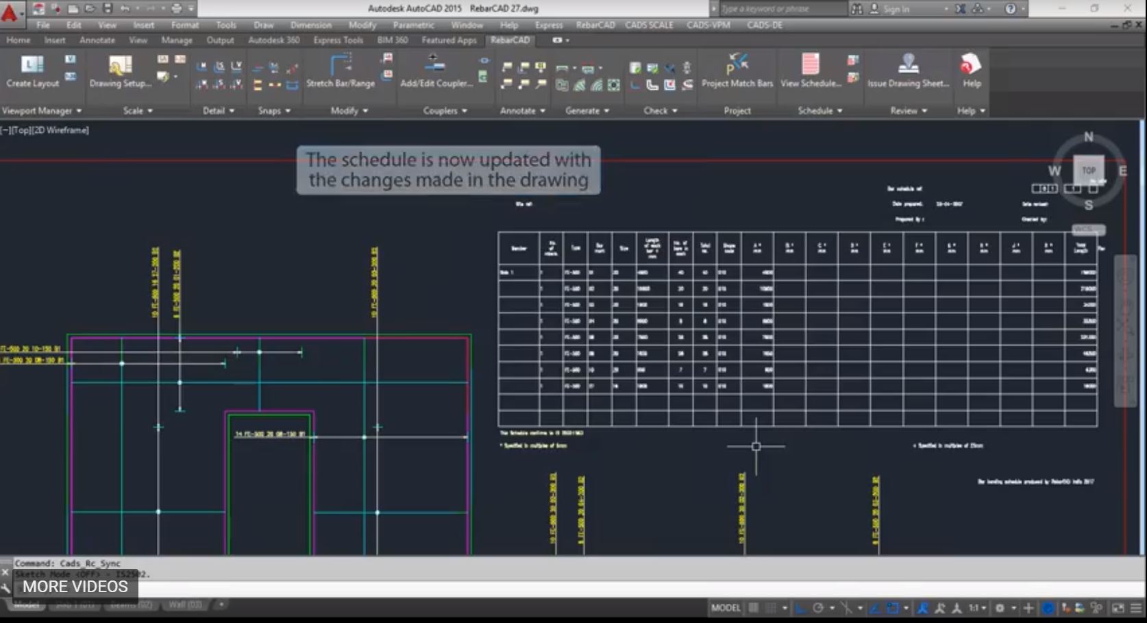 RebarCAD place schedule on drawing - CADS India